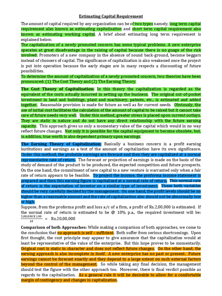 Estimating Capital Requirement | PDF | Capital (Economics) | Investing