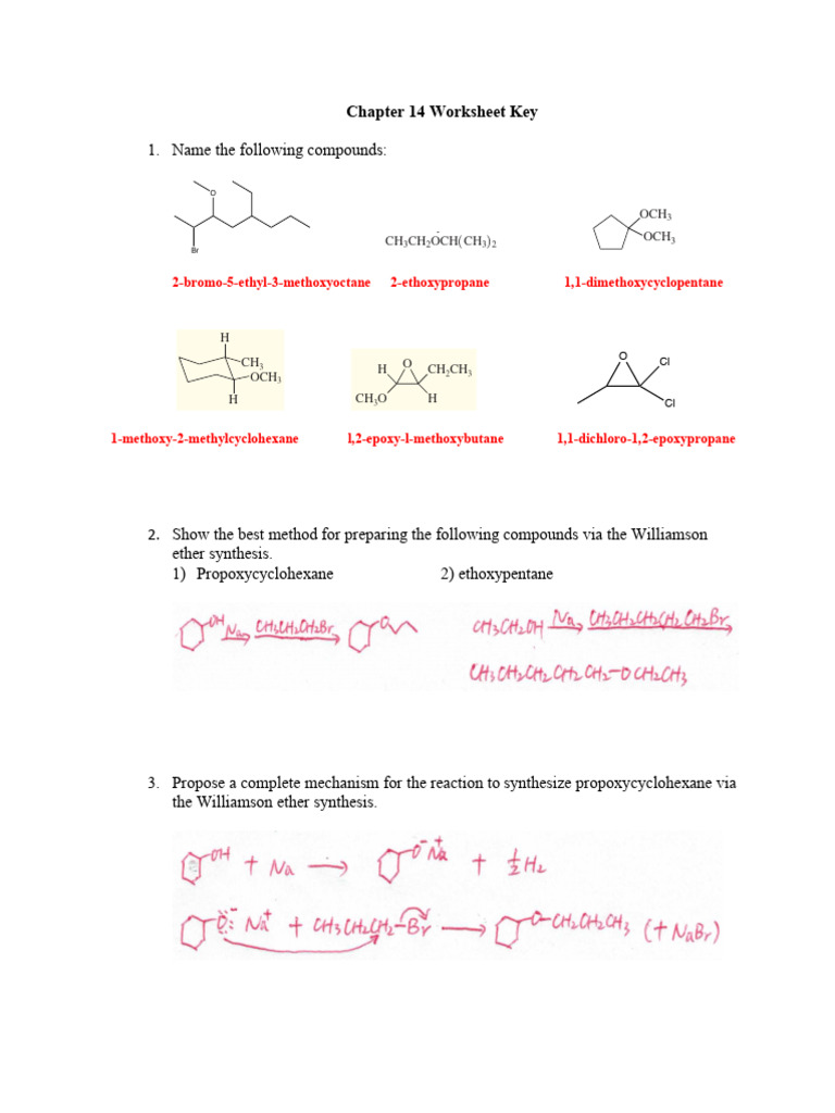 KEY - Chapter 14 Worksheet | PDF | Ether | Organic Compounds