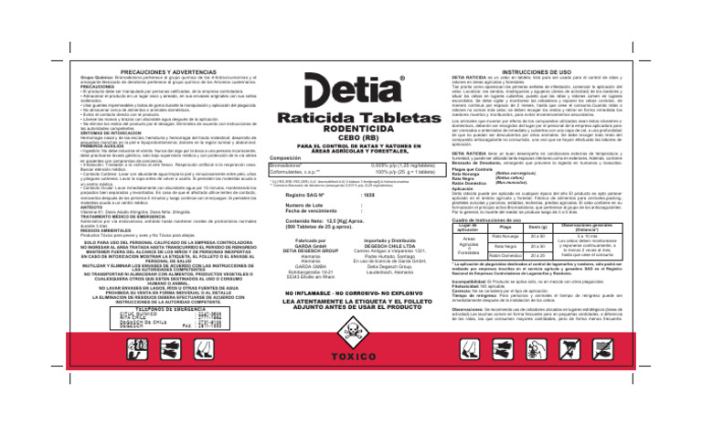 Rodenticida Detia: Instrucciones y Precauciones | PDF | Pesticida ...