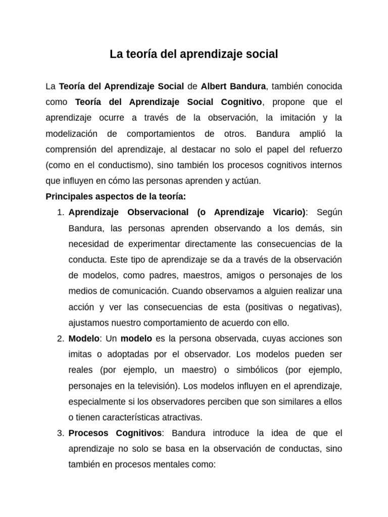 La Teoría Del Aprendizaje Social | PDF | Autoeficacia | Aprendizaje