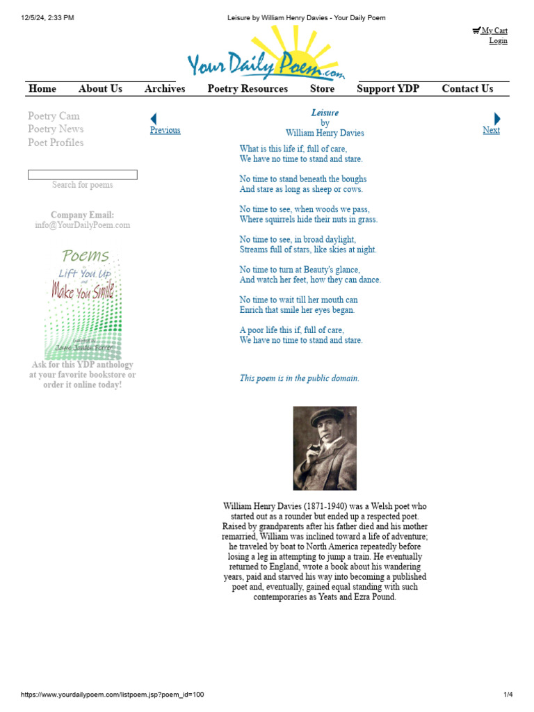 Leisure by William Henry Davies | PDF | Poetry