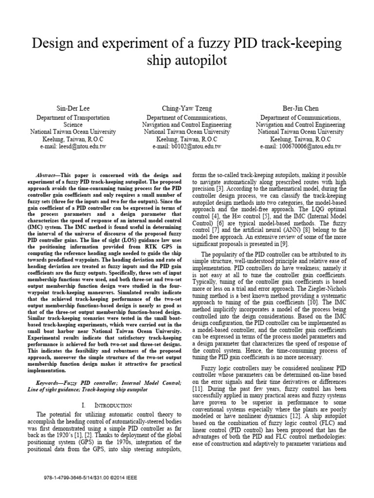 Design and Experiment of A Fuzzy PID Track-Keeping Ship Autopilot | PDF | Control Theory | Fuzzy ...