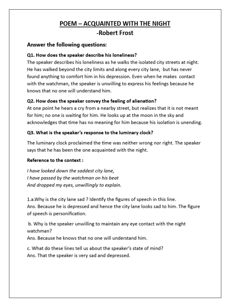 Acquainted With The Night - Notes | PDF