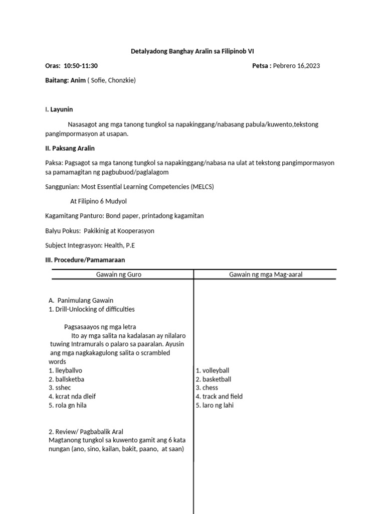 Filipino Lesson Plan 2 | PDF