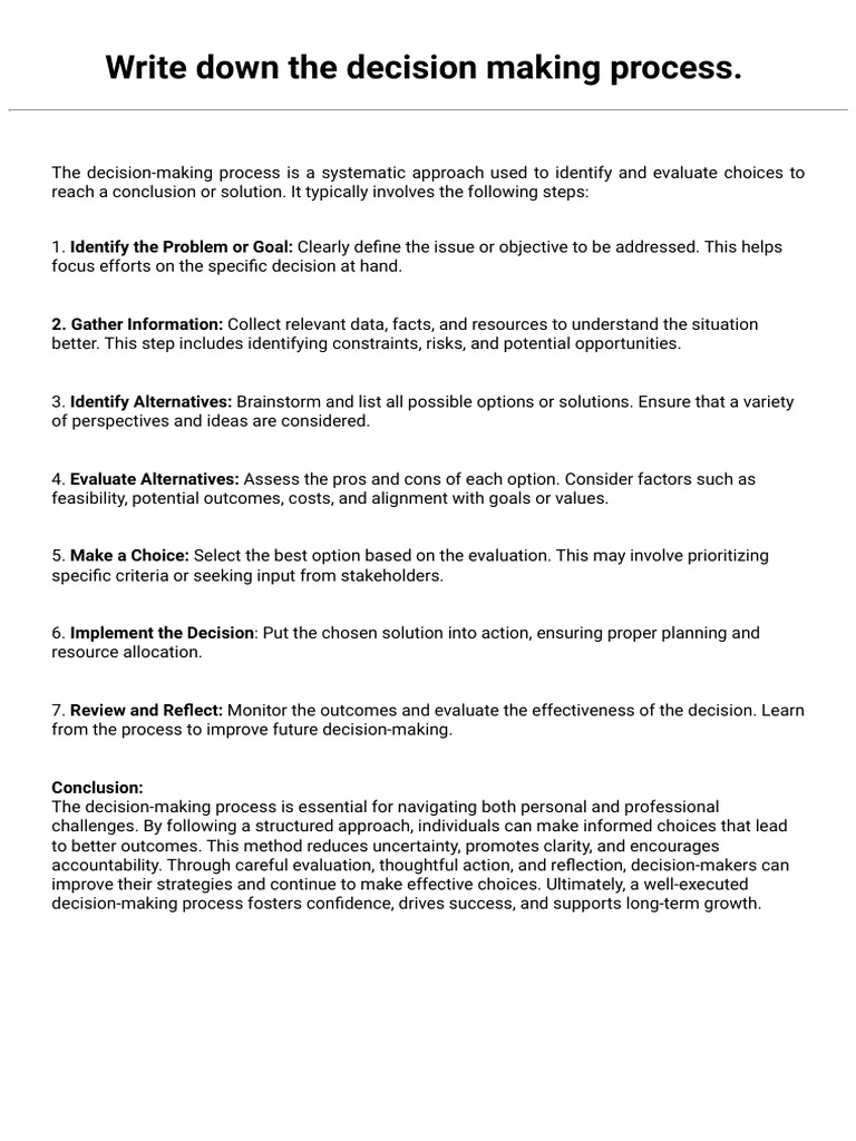 Write Down The Decision Making Process. | PDF