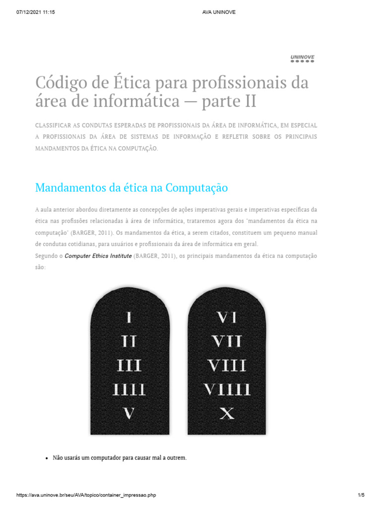 20- Código de Ética para profissionais da área de informática — parte II | PDF | Informática ...