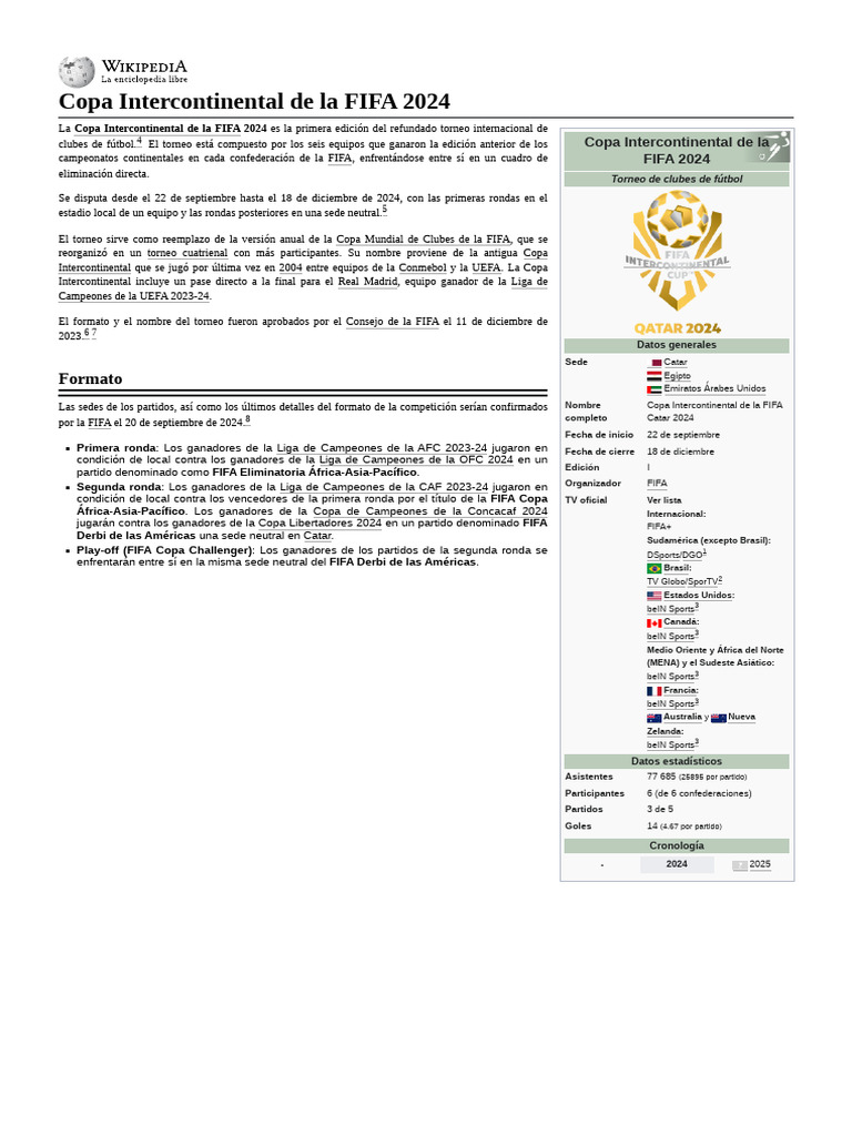 Copa Intercontinental FIFA 2024: Detalles y Formato | PDF | Asociación ...