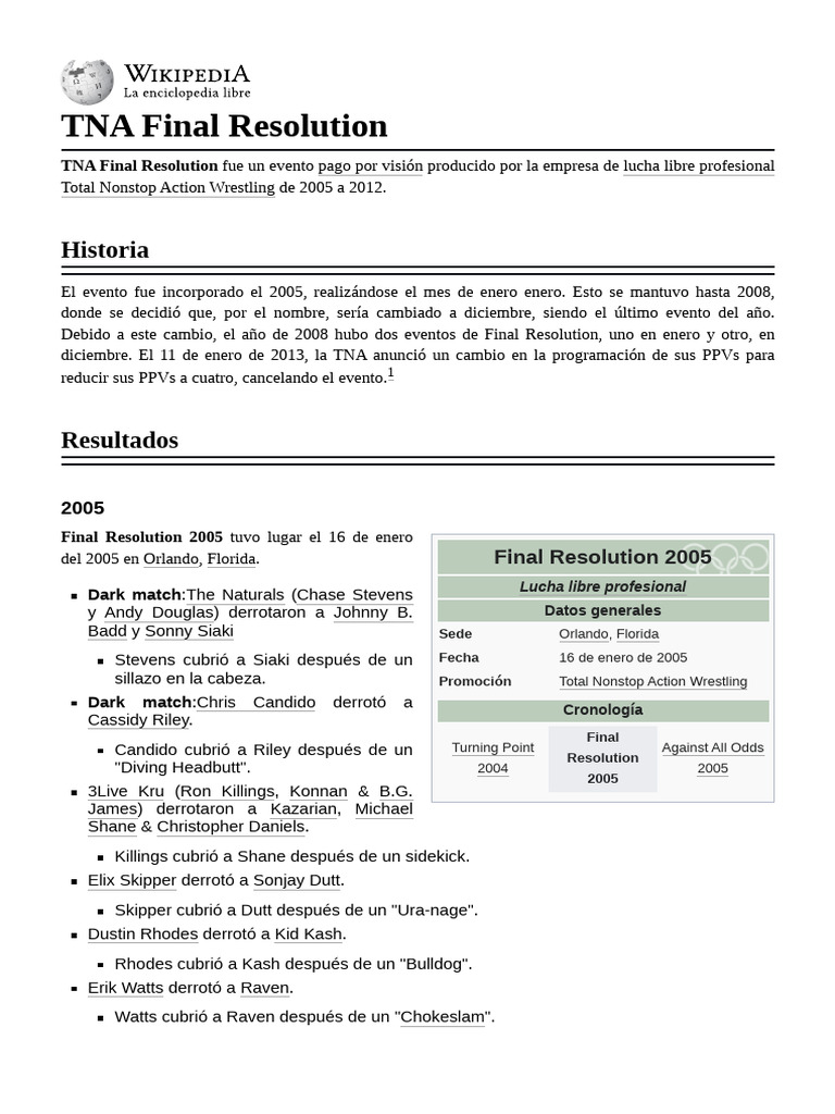 TNA Final Resolution | PDF | Promociones de lucha profesional ...