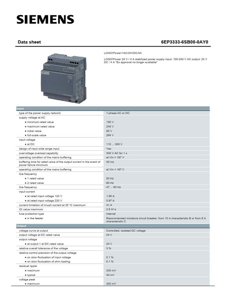 6EP33336SB000AY0 Datasheet en | PDF | Power Supply | Mains Electricity