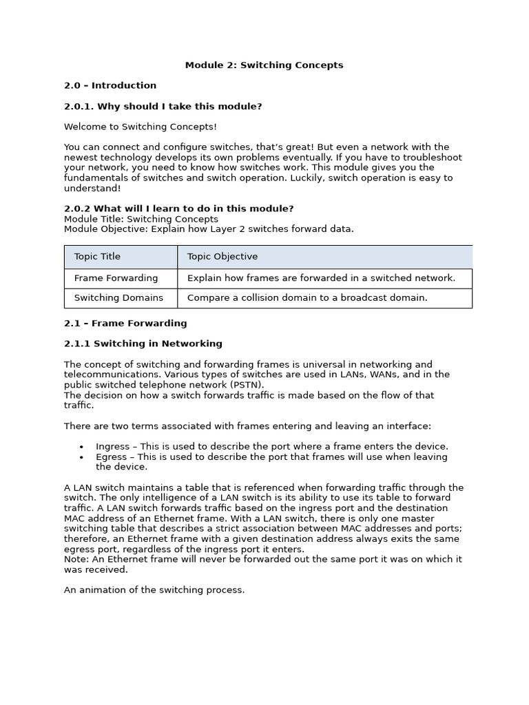 Module 2 - Switching Concepts | PDF | Network Switch | Computer Network