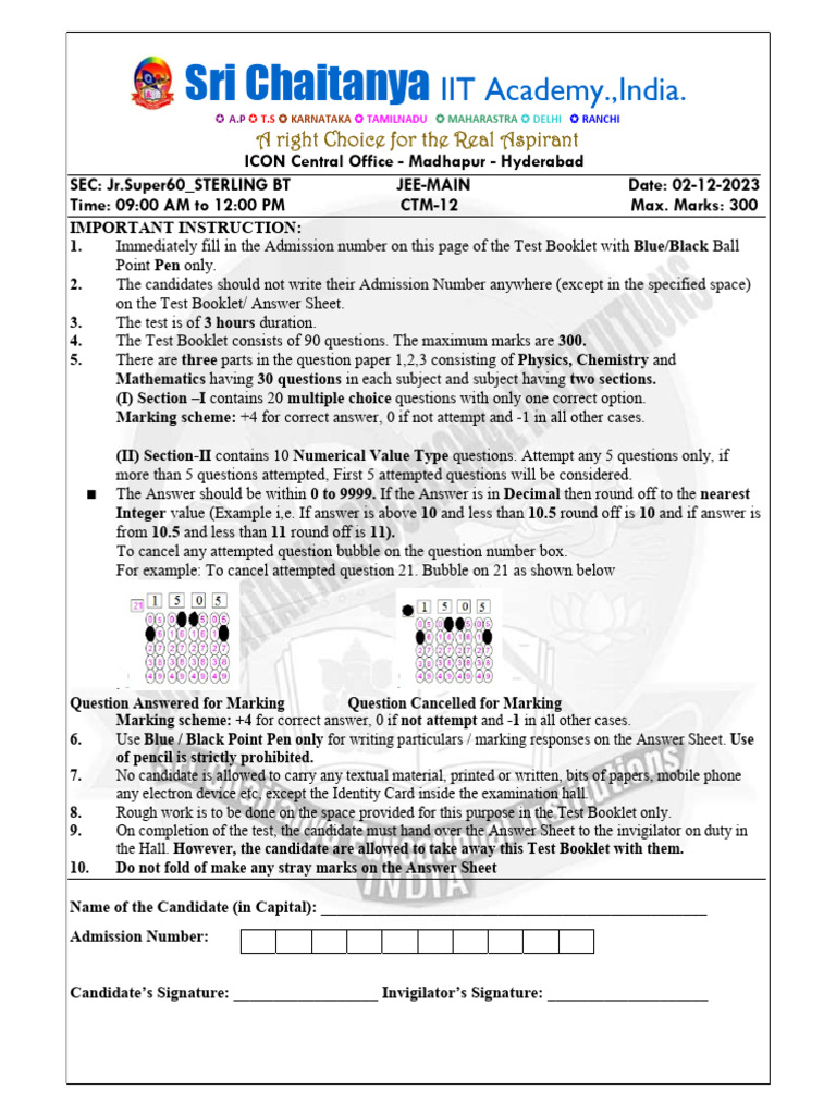 02-12-2023 JR - Super60 Sterling BT Jee-Main Ctm-12 Q.paper | PDF | Waves | Circle