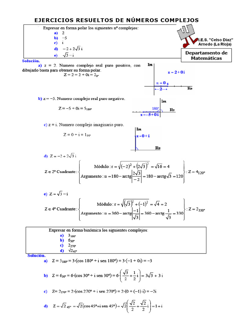 7.-Ejercicios Resueltos Sobre Números Complejos | PDF
