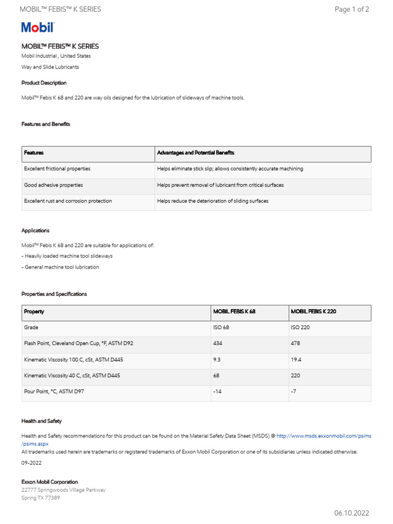 NA-XX-MOBIL-FEBIS-K-SERIES | PDF | Exxon Mobil | Lubricant