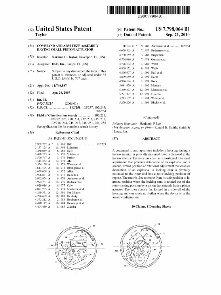 COMMAND AND ARMING FUZE ASSEMBLY HAVING SMALL PISTON ACTUATOR Patent US ...