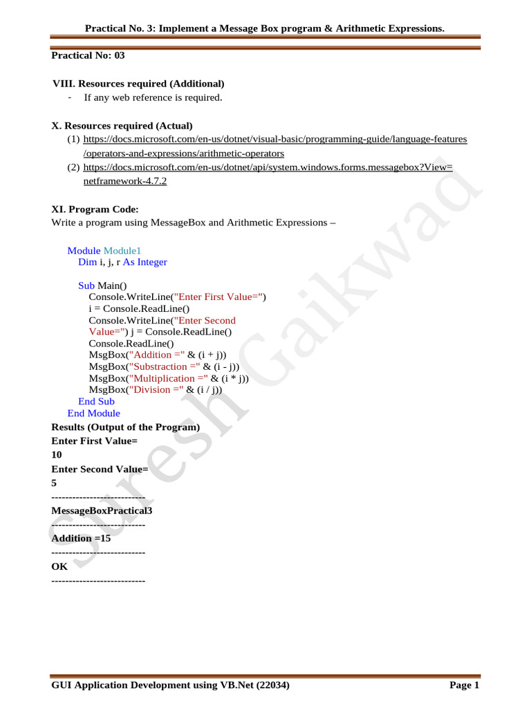 GUI Application Development Using VB .Net (22034) | PDF | Computer Programming | Software ...