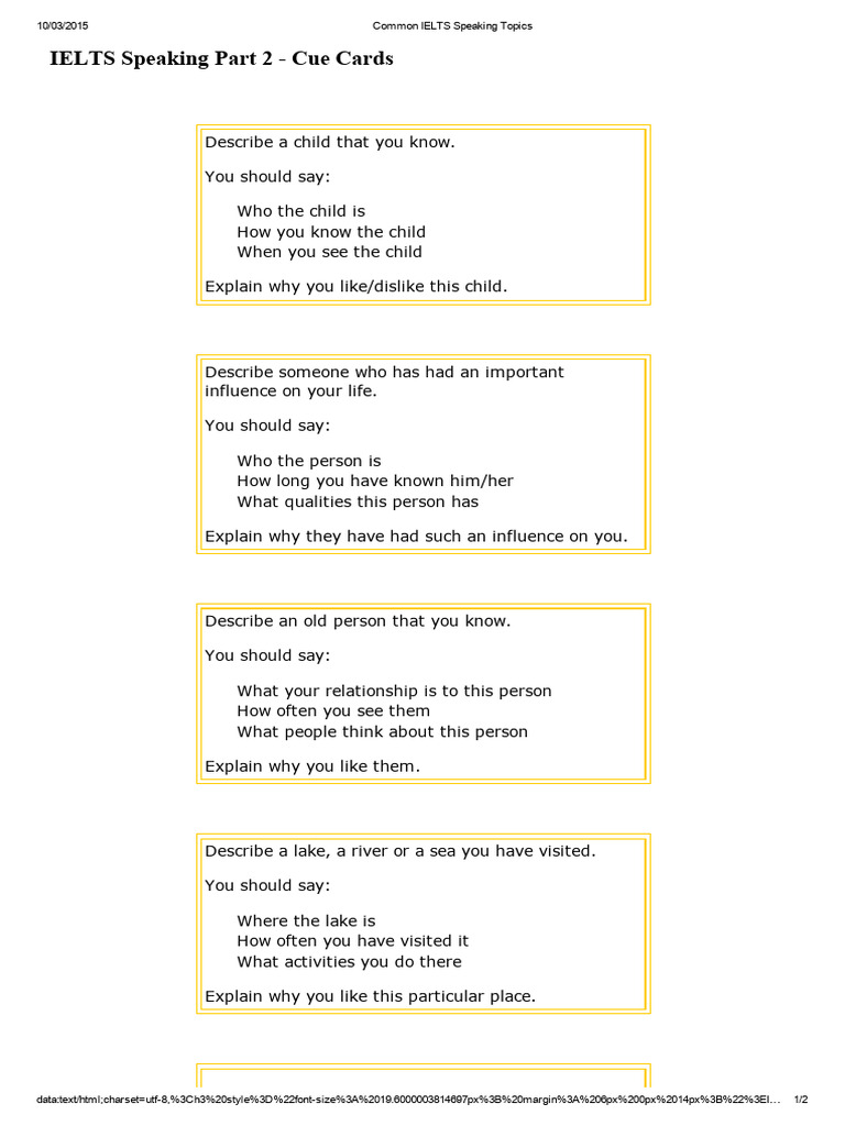 Common IELTS Speaking Topics Guide | PDF