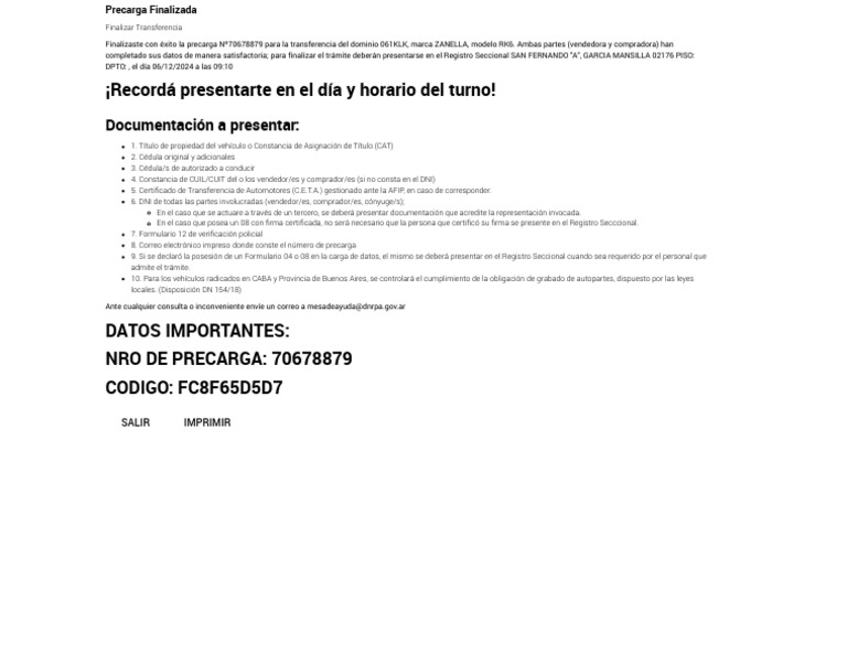 Formulario 08 Automotor, Transferencia Digital, Presupuesto Costos ...