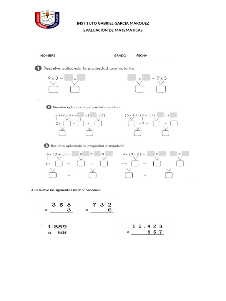 Evaluación de Matemáticas Instituto GG Marquez | PDF