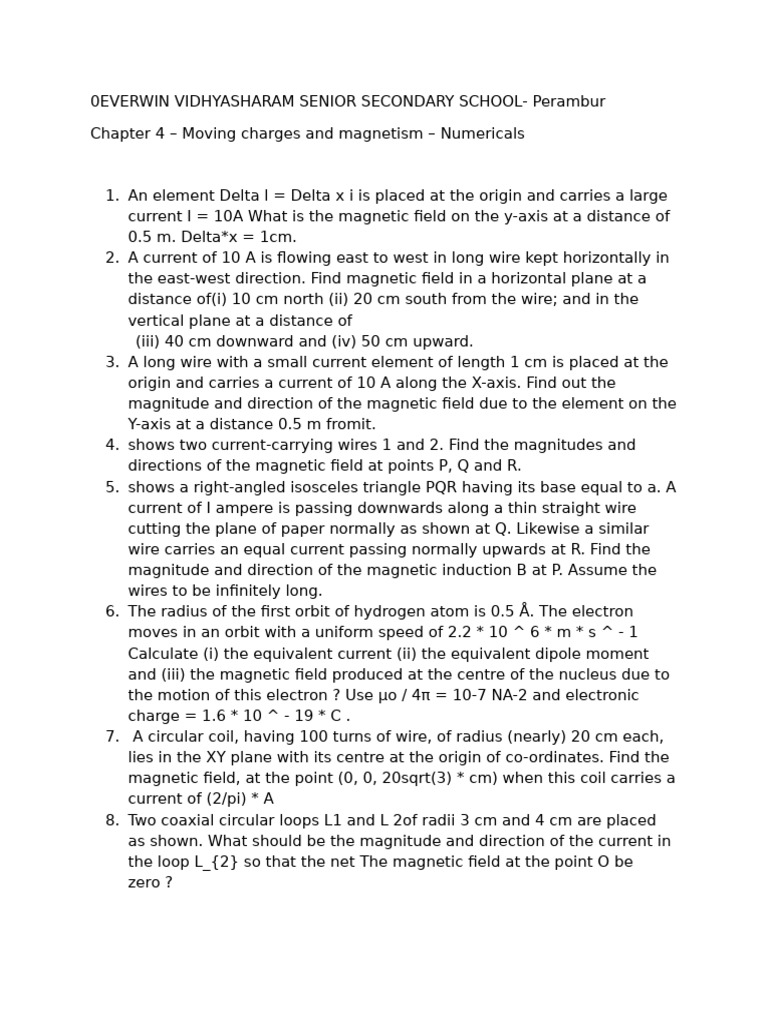 Chap 4 Numericals Physics | PDF | Electron | Magnetic Field