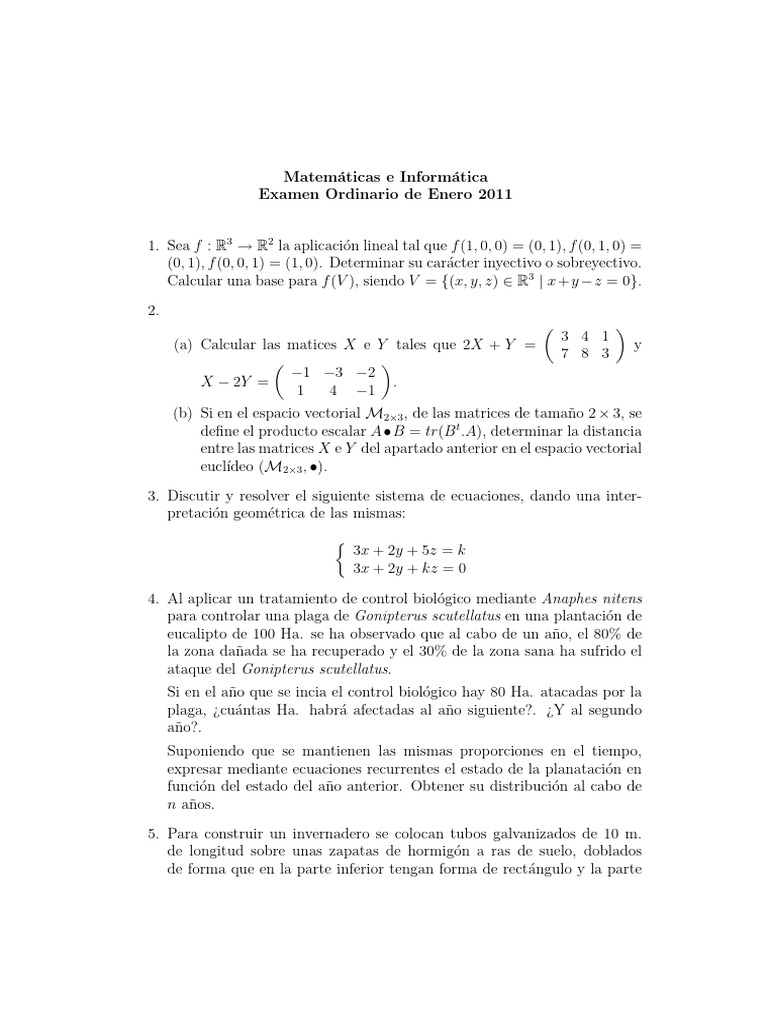 Examen de Matemáticas e Informática 2011 | PDF | Física Matemática ...