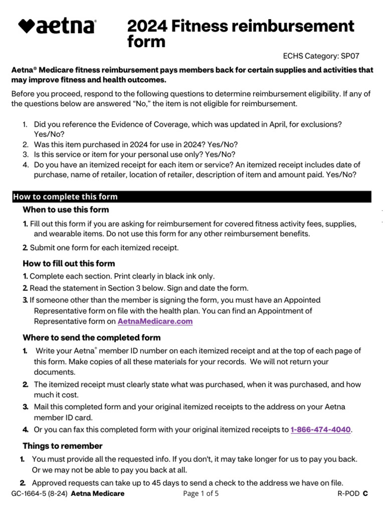 2024 Fitness - Reimburse - Form - Aetna - EN | PDF | Fraud