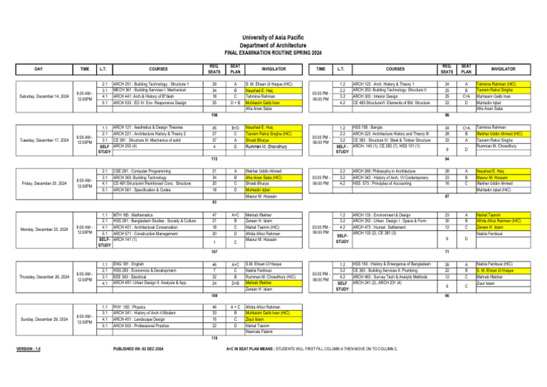 Final Exam Routine SP2024 - V1 | PDF | Bangladesh