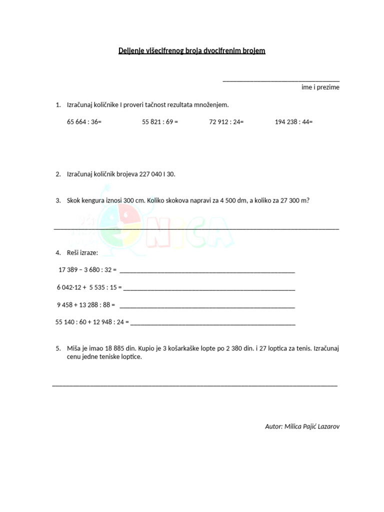 Deljenje Višecifrenog Broja | PDF