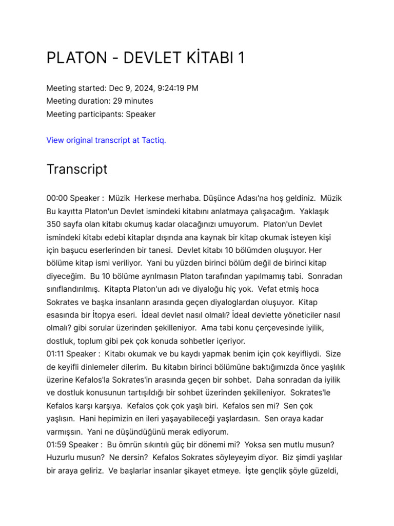 Platon - Devlet Ki̇tabi 1 | PDF