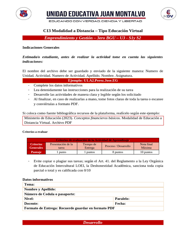 Actividad De Aprendizaje 3ero U3 S1 Y S2 C13 Pdf