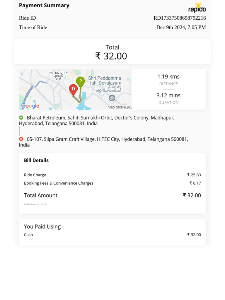 Hyderabad Ride Invoice Summary | PDF | Invoice | Services (Economics)