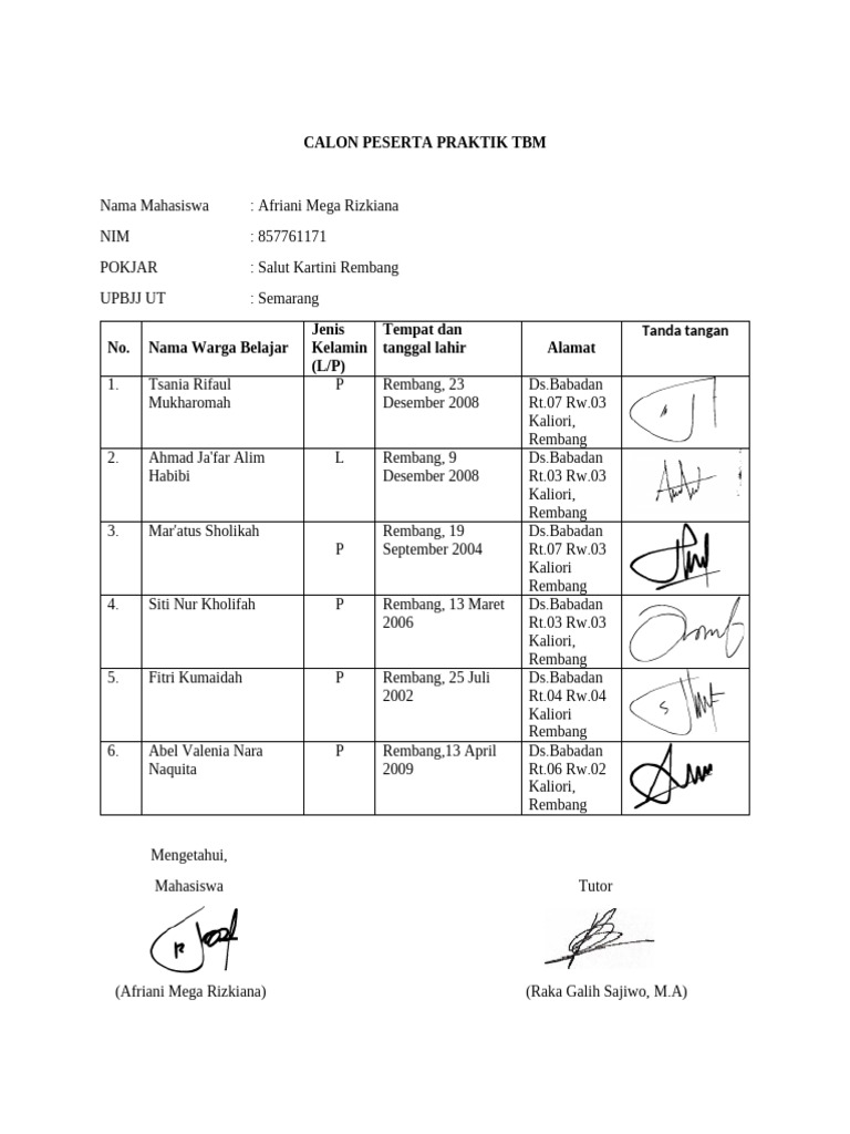Afriani Mega Rizkiana_Format Perencanaan Program TBM PBK | PDF