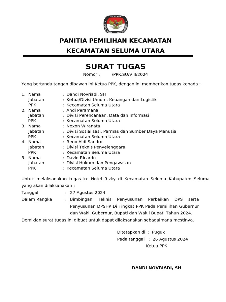 Format Surat Tugas PPK | PDF