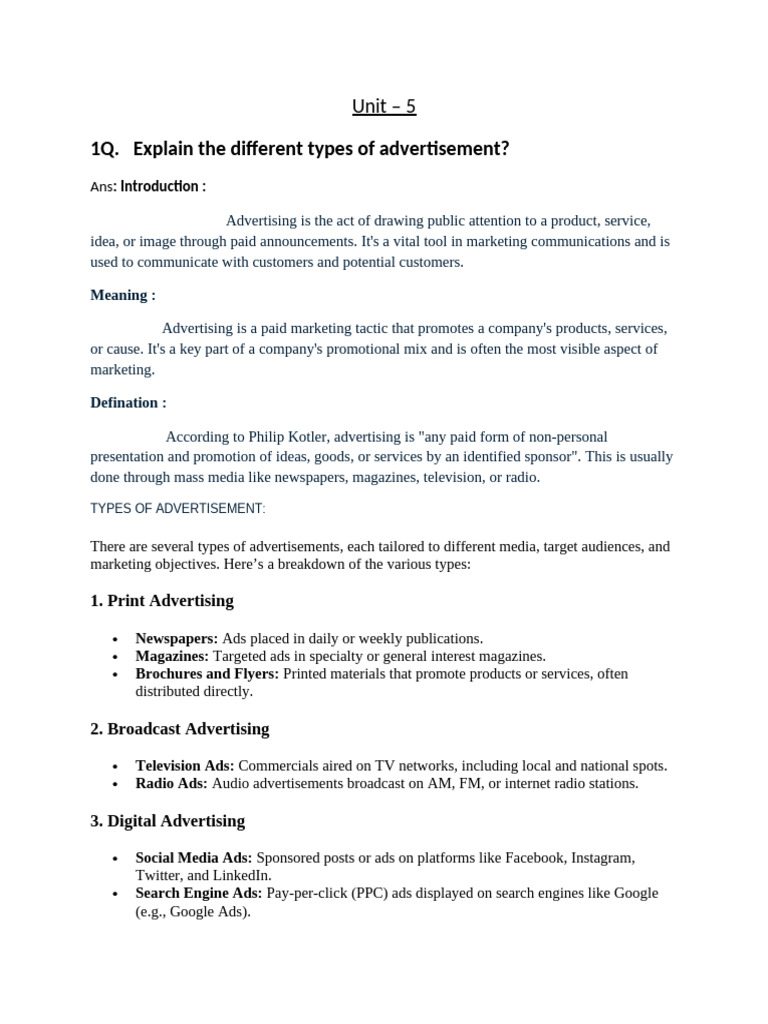 Basics of Marketing Unit-5 Notes | PDF | Advertising | Retail
