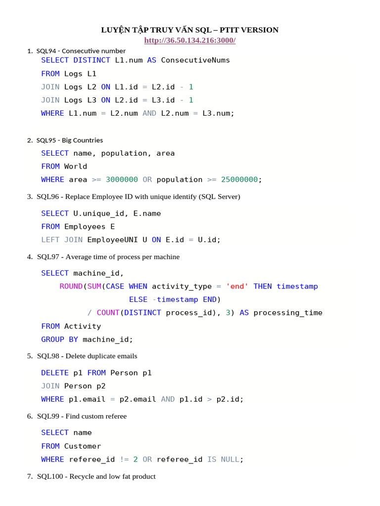Luyện Tập Truy Vấn SQL | PDF | Data Management | Computer Data