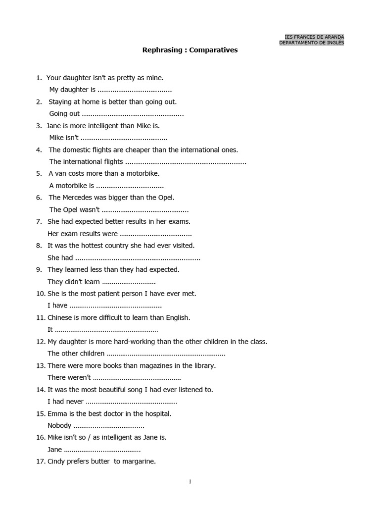 Comparatives and Superlatives - Rephrasing | PDF