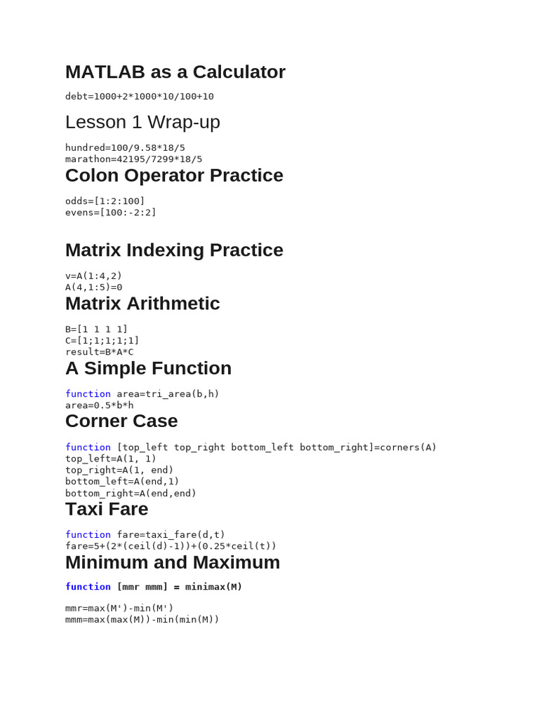 MATLAB as a Calculator | PDF | Matrix (Mathematics) | Computer Science