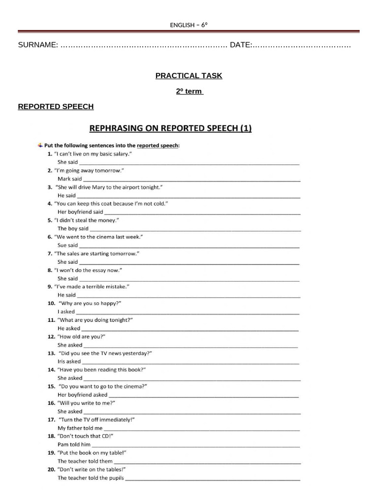English 6th Grade Exercises | PDF