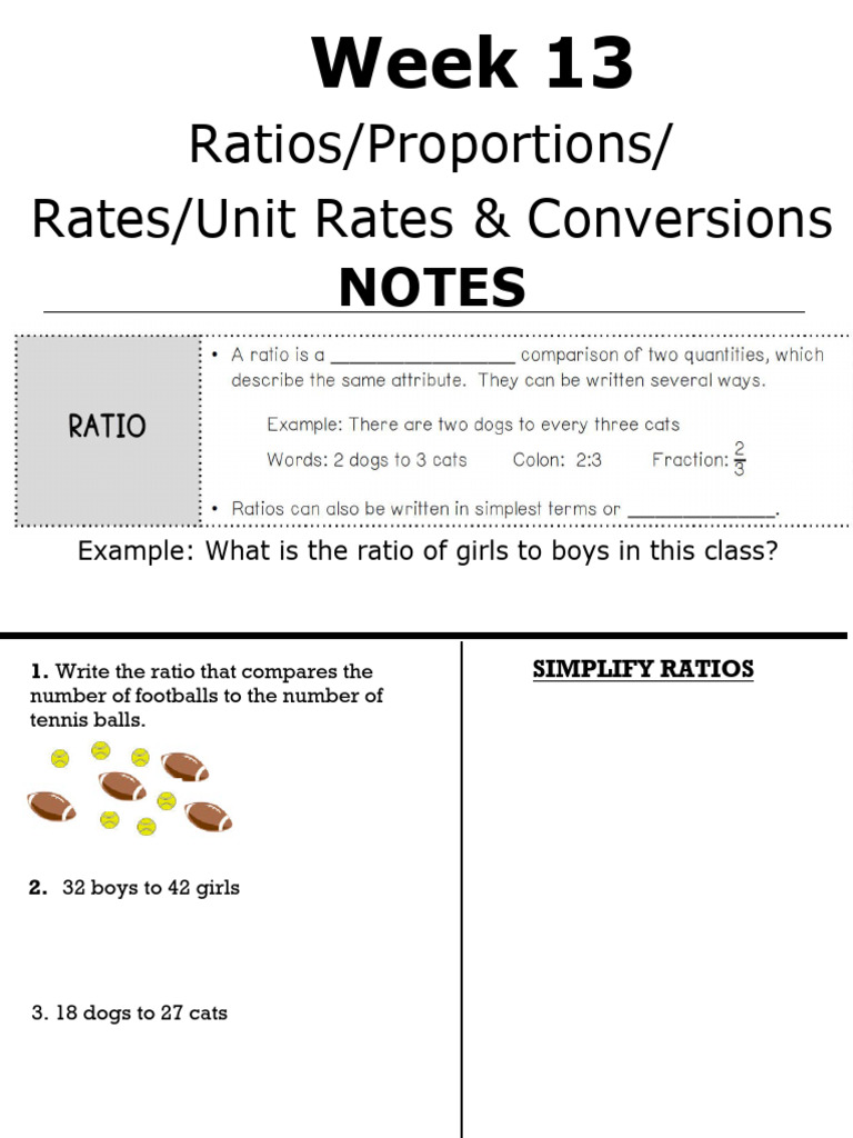 WK 13 NOTES Ratios Rates Unit Rates | PDF | Inch | Units Of Measurement