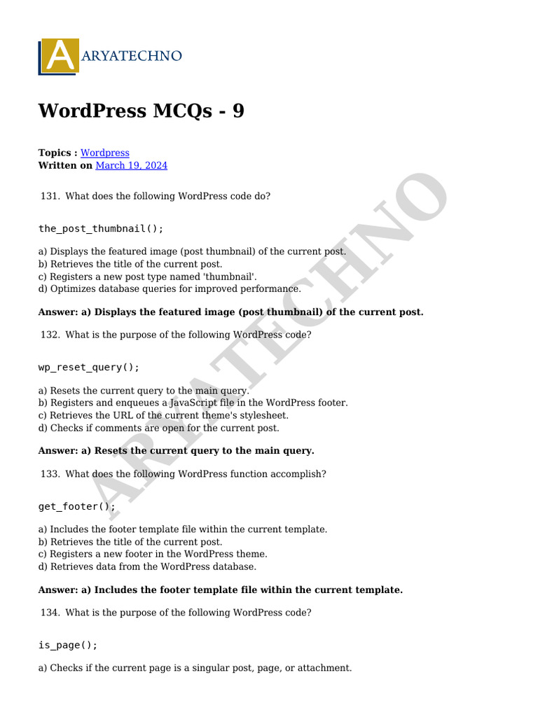 Wordpress Mcqs 9 Pdf Word Press Uniform Resource Identifier