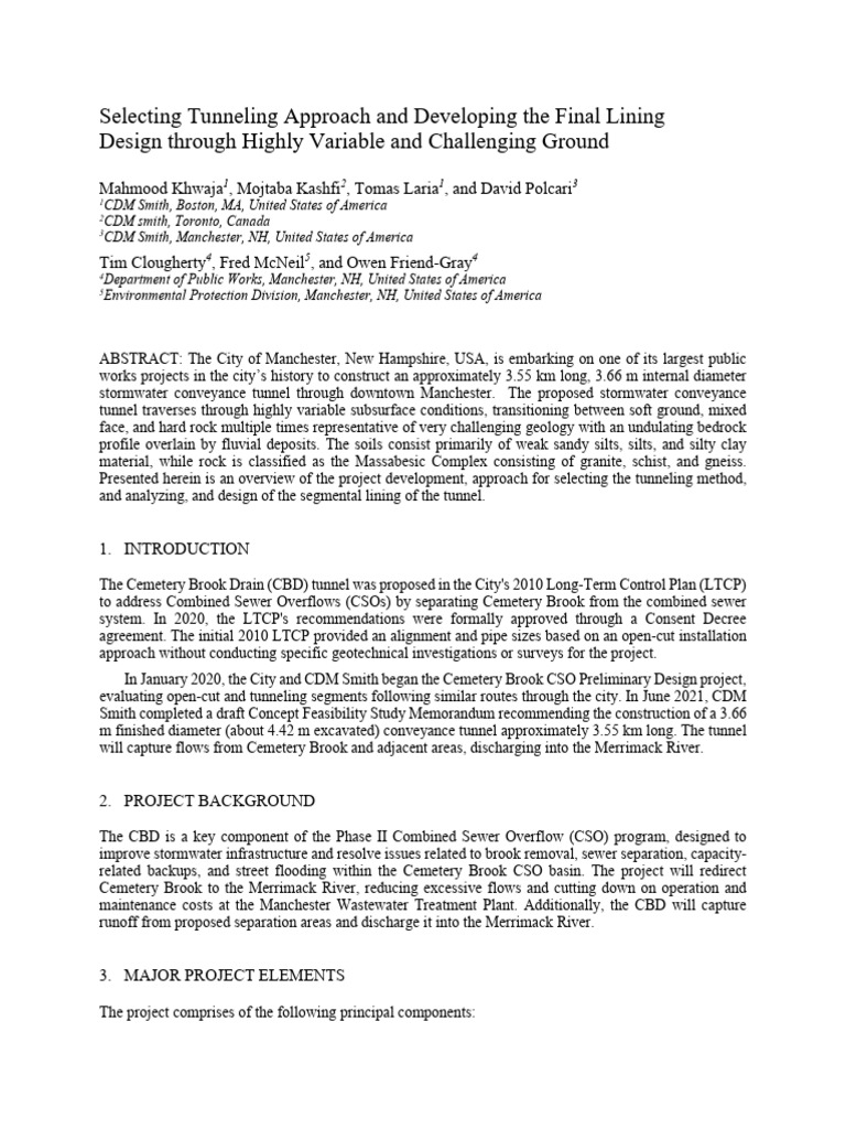 Selecting Tunneling Approach and Developing The Final Lining Design ...