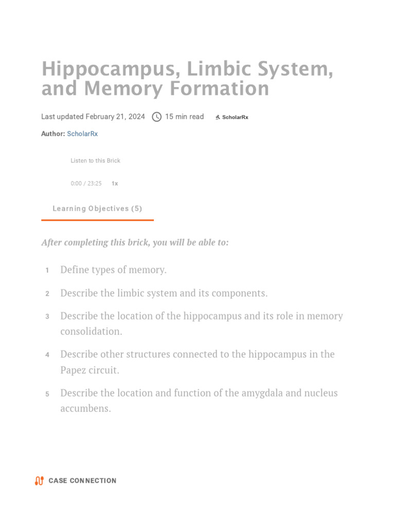 Brick Exchange - Hippocampus, Limbic System, and Memory Formation-1 | PDF | Limbic System ...