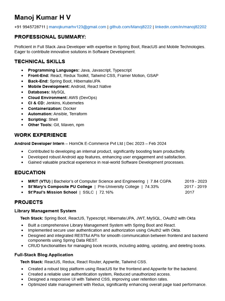 Manoj Kumar Resume | PDF