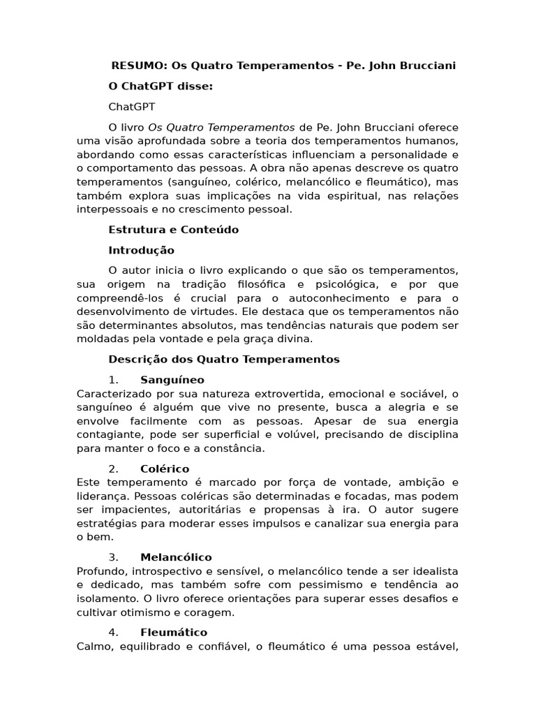 Quatro Temperamentos e Personalidade | PDF | Liderança | Psicologia