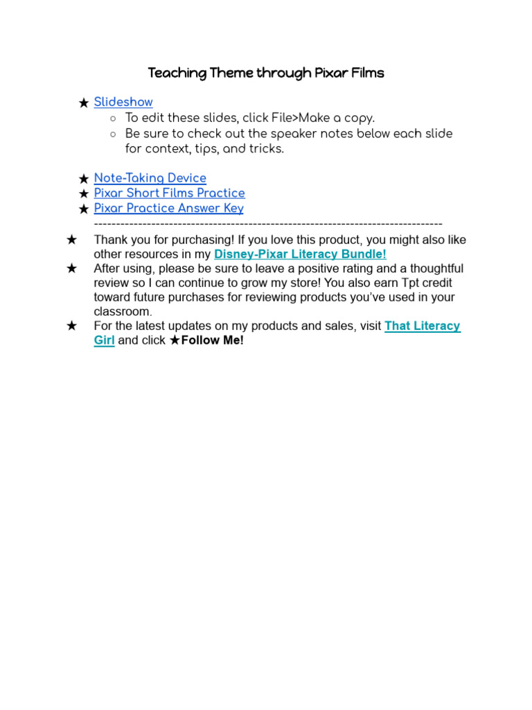 Teaching Theme Through Pixar Films: Slideshow | PDF