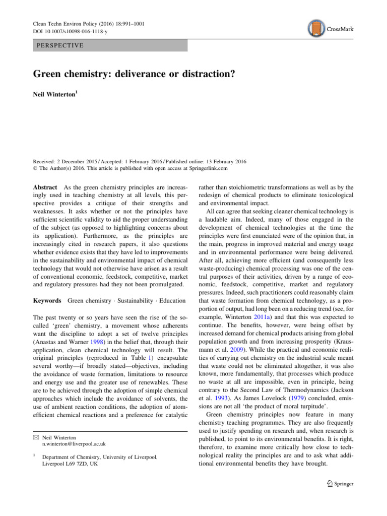 Green Chemistry: Validity and Impact | PDF | Biofuel | Catalysis