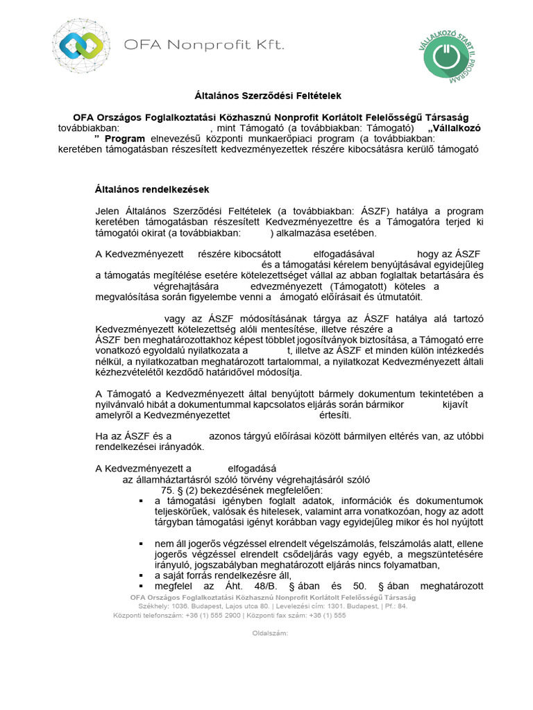 Altalanos Szerzodesi Feltetelek (ASZF) - VS2 Program | PDF