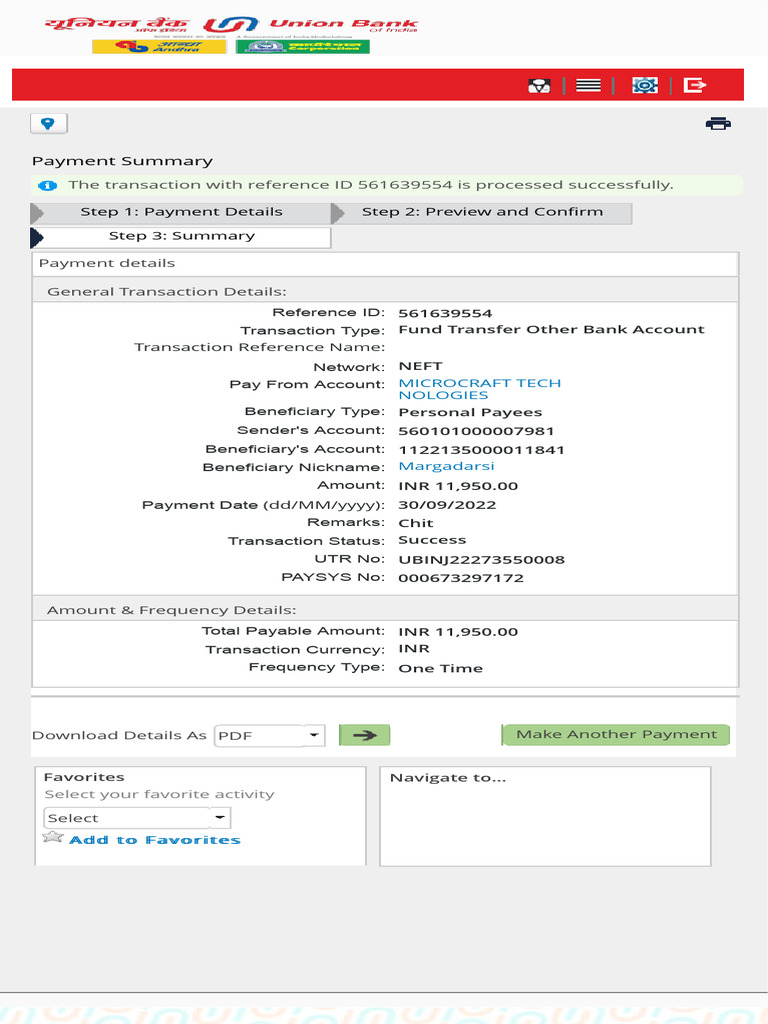 Finacle E-Banking Payment Summary | PDF