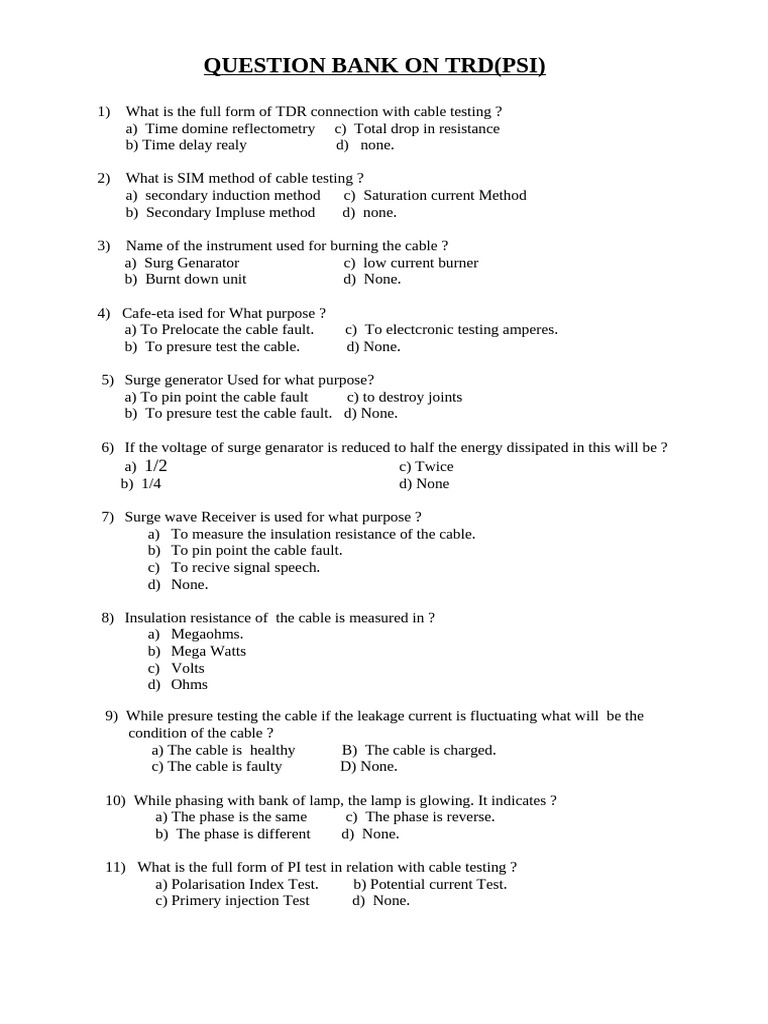 MCQ TRD Psi | PDF | Transformer | Electrical Resistance And Conductance