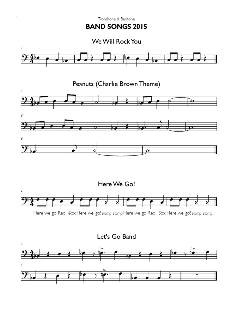 Band Songs 2015 Trombone Baritone | PDF | Brass Instruments | Peanuts ...