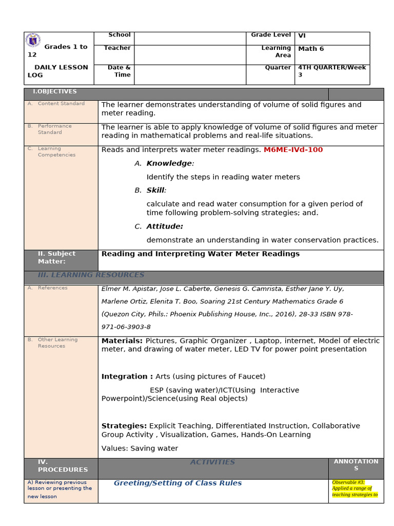 Water Meter Reading Strategies for Grade 6 | PDF | Learning | Teachers